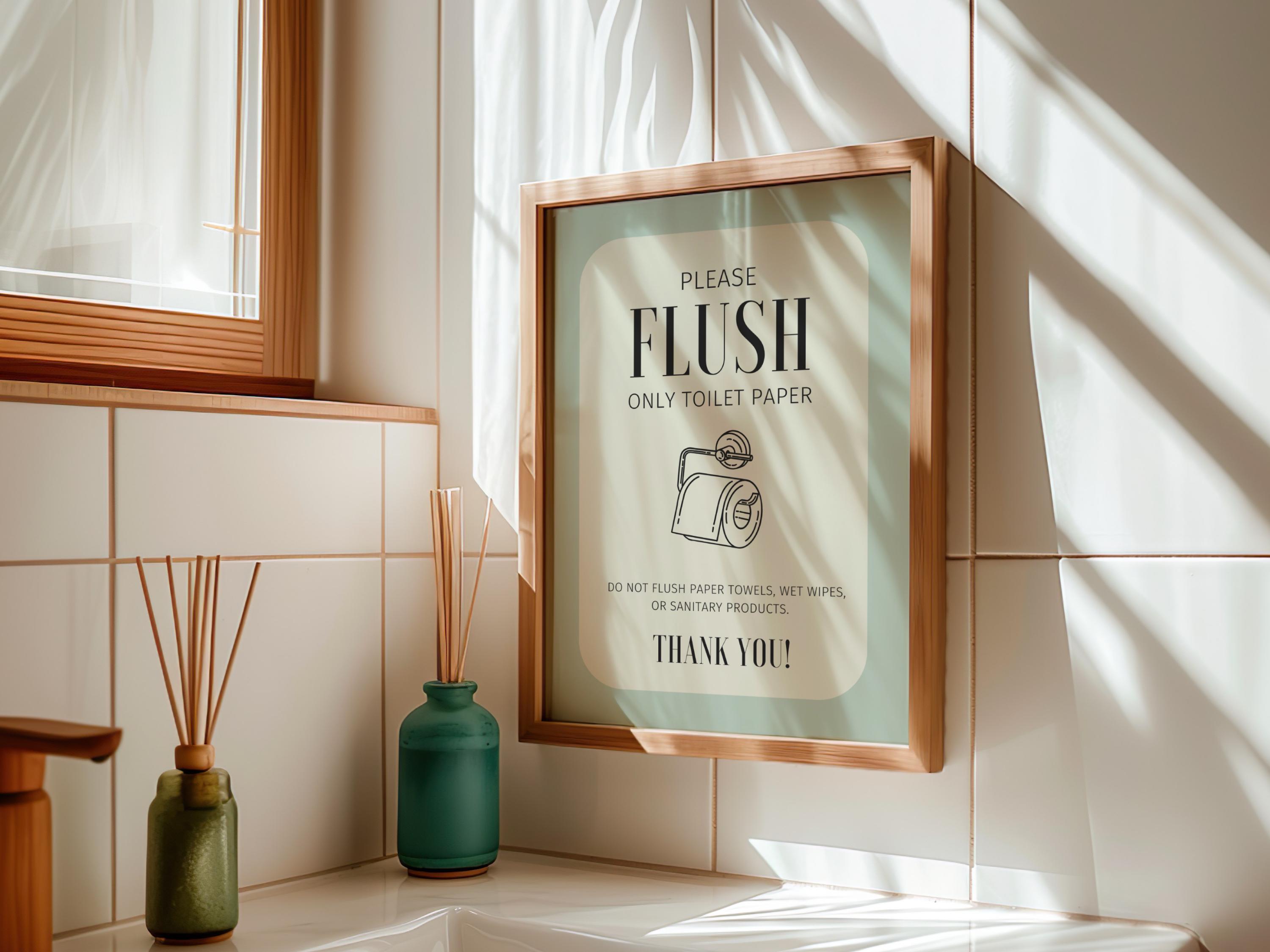 Flush Only Toilet Paper Sign | Airbnb Bathroom Sign | Septic System ...