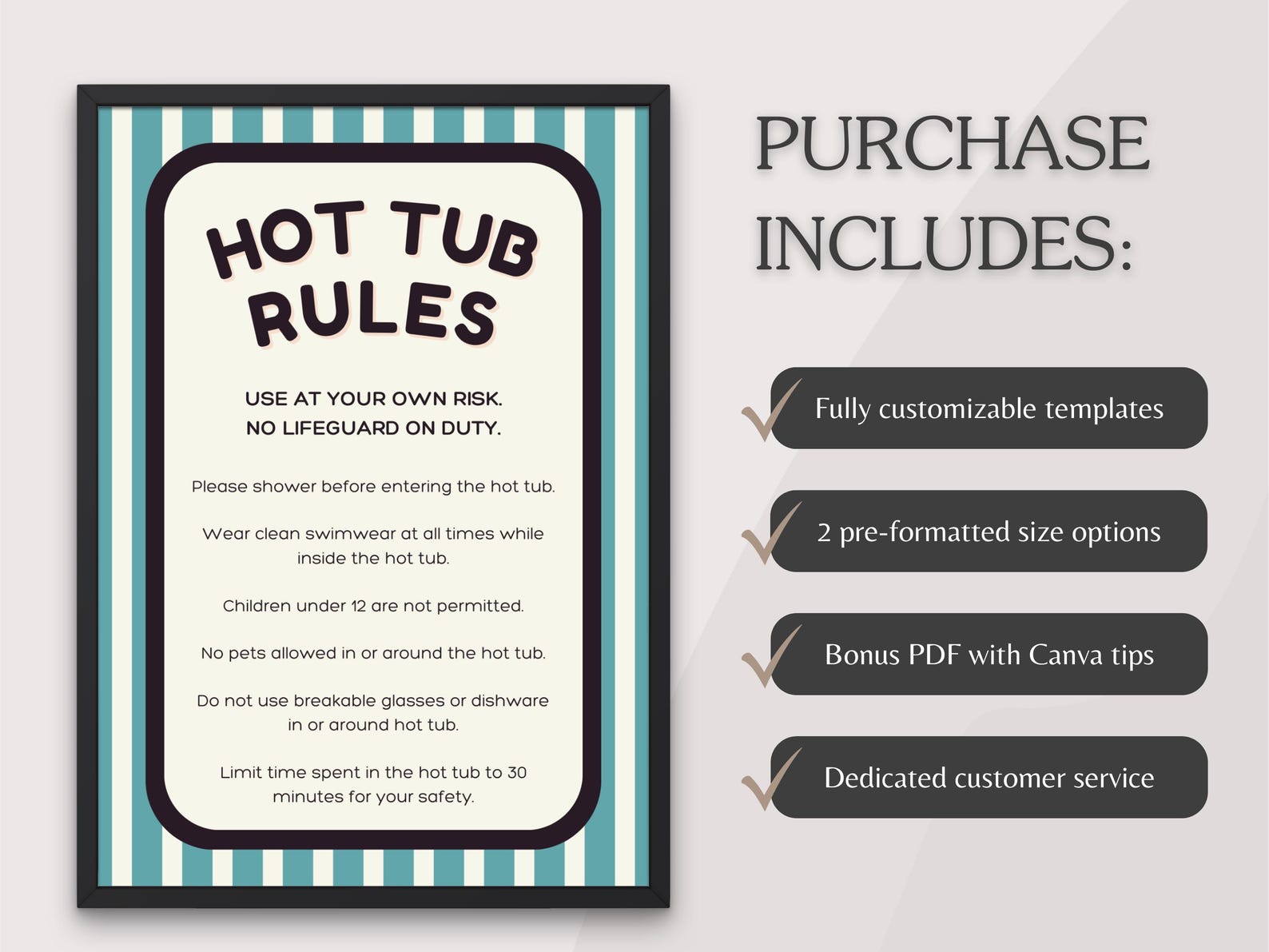 Hot Tub Rules & Safety Sign for Airbnb or VRBO; Customizable Canva ...