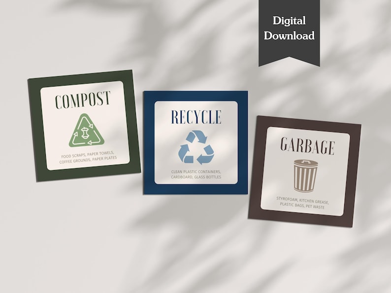 Printable Garbage, Compost, Recycling Info Signs; Trash Sorting Signs ...
