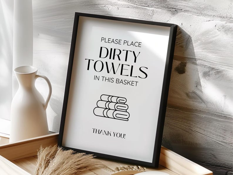 Dirty Towels Go Here Sign Airbnb; Place Used Towels in Basket; Laundry ...