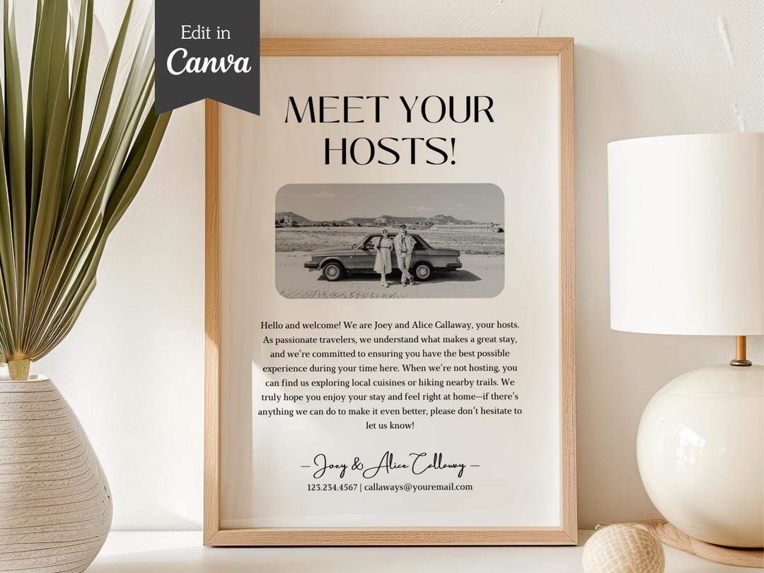 Meet Your Hosts Sign for Airbnb Rental; Welcome and Introduction Sign ...