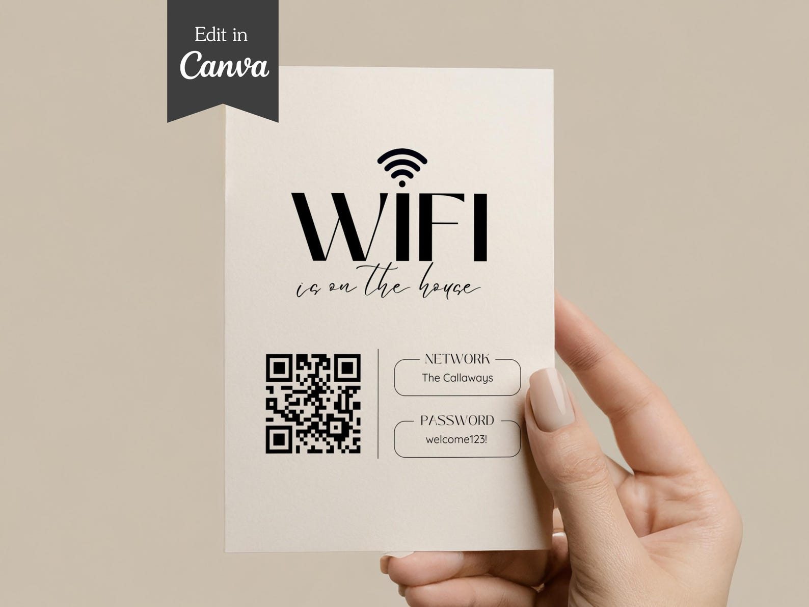Wifi QR Code Card Sign, Customizable Template, (digital Download), A4 ...
