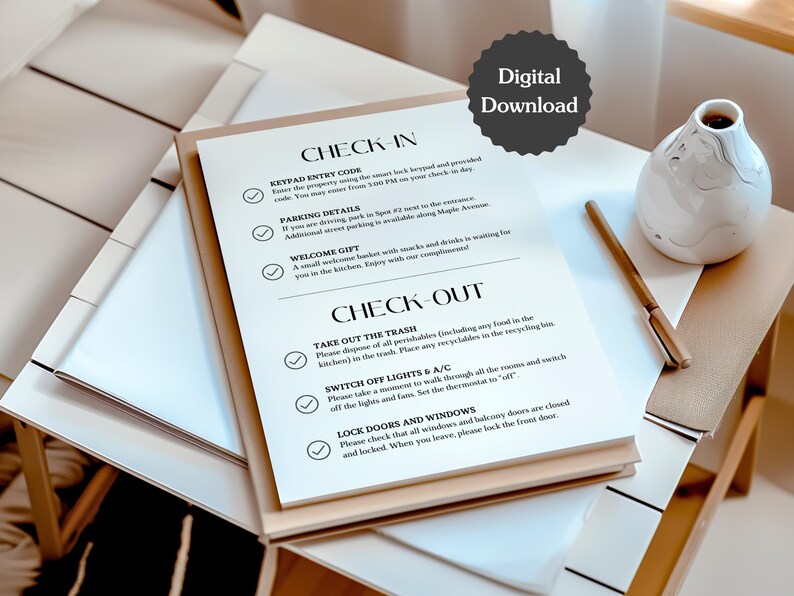 Check-in & Check-out Instructions Sign for Airbnb or VRBO; FULLY ...