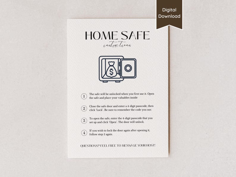 Airbnb Home Safe Operating Guide Sign; Instructions for Locker System ...