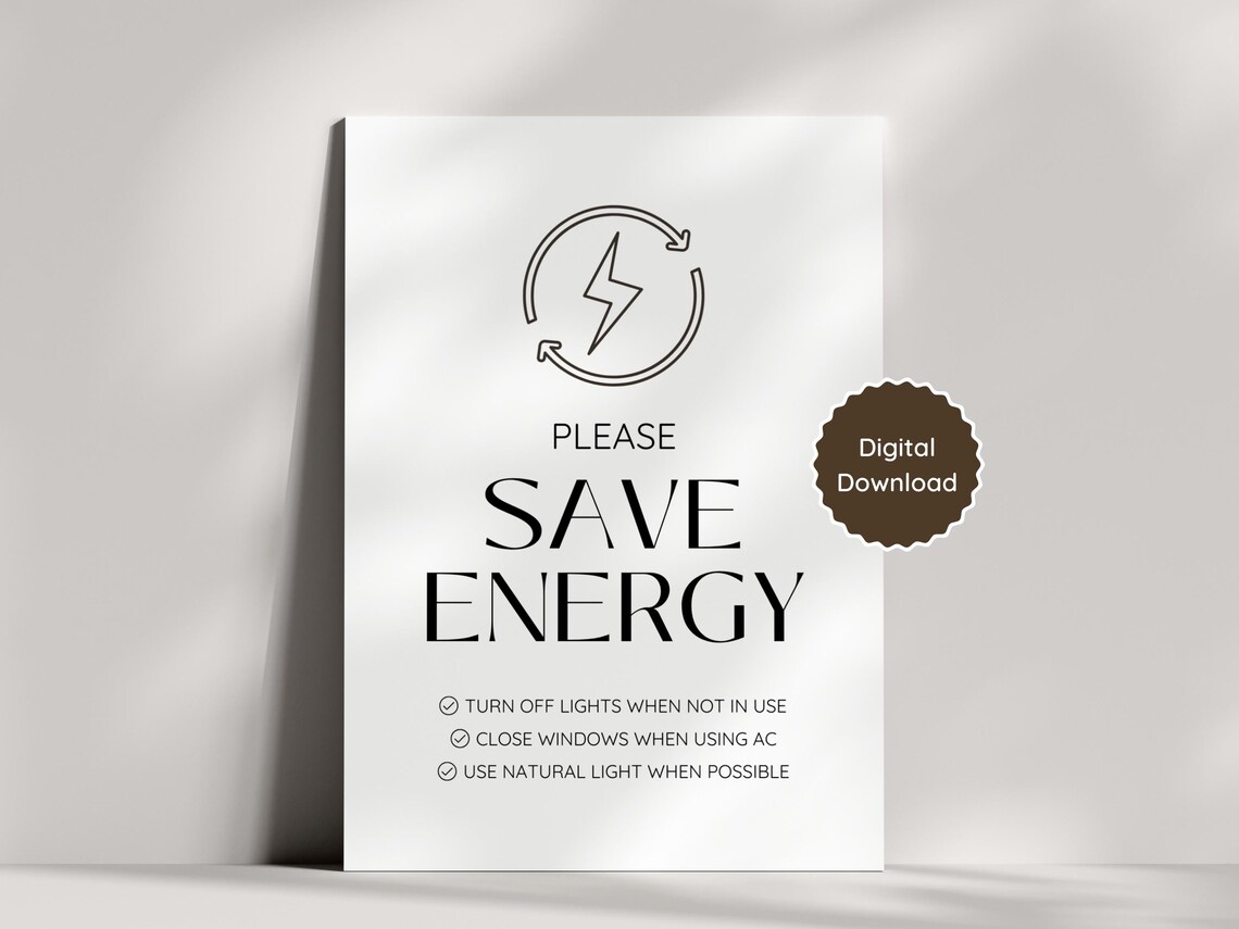 Save Energy Sign for Airbnb; Eco / Environmentally Friendly Rules and ...