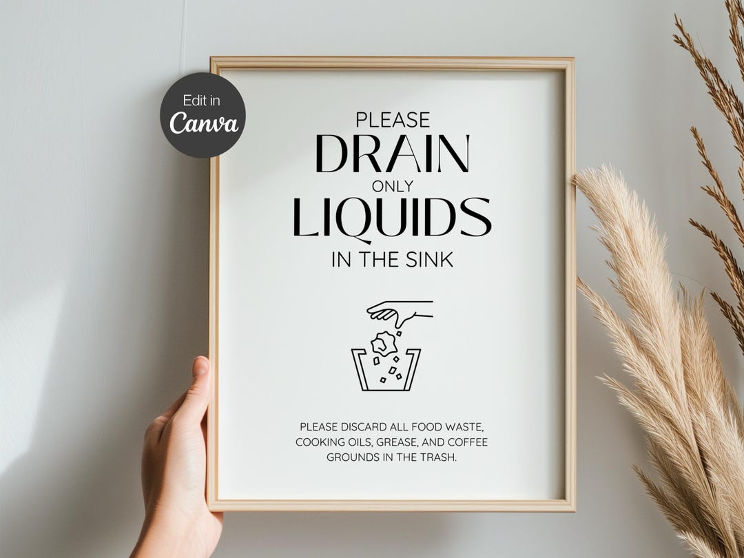 Drain Only Liquids Kitchen Sink Sign No Food in Sink Sign FULLY ...