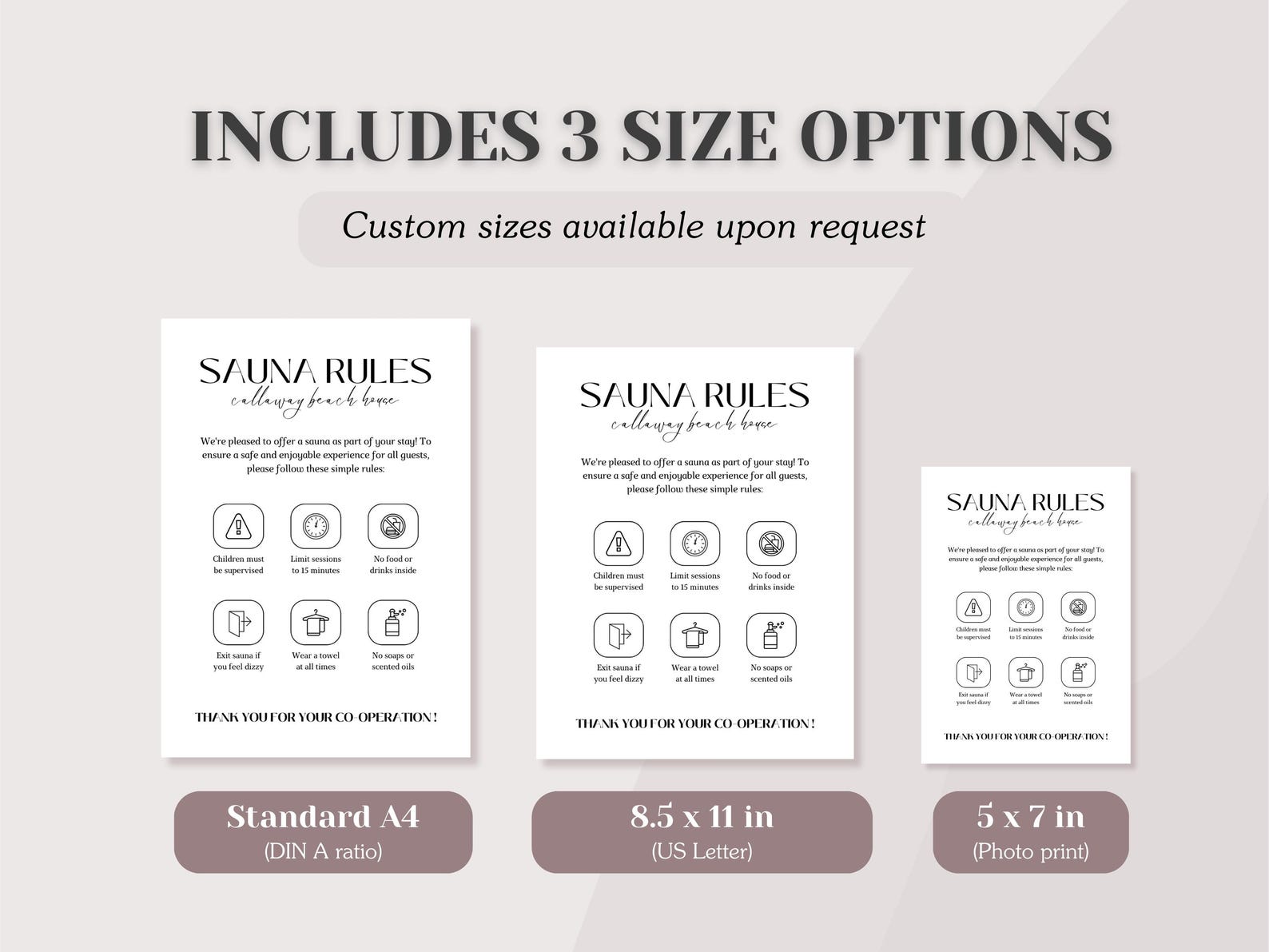 Sauna Rules & Safety Instructions Sign for Airbnb or VRBO Short-term ...