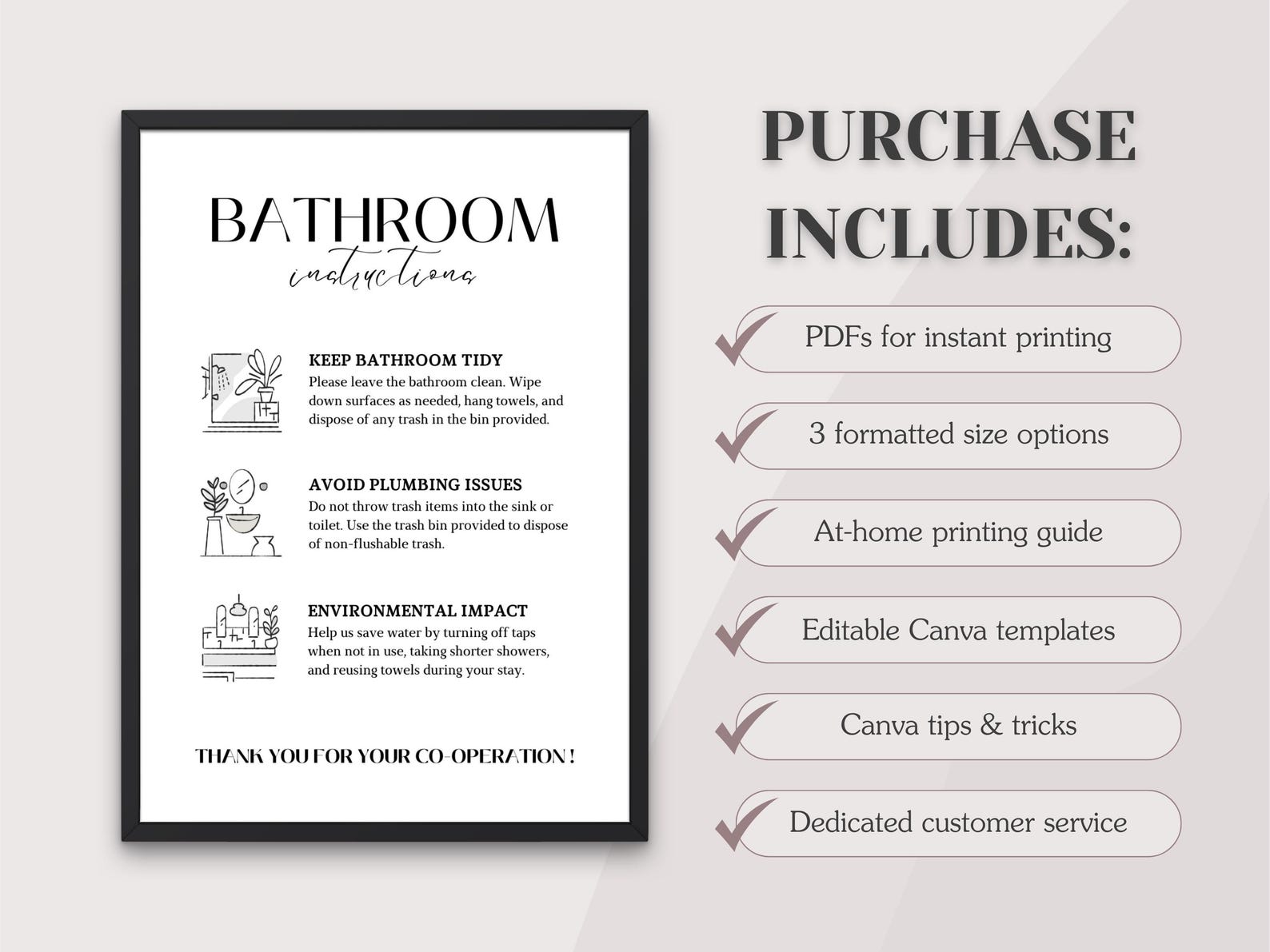 Bathroom Instructions & Rules Sign for Airbnb; Save Water, Tidy Up ...