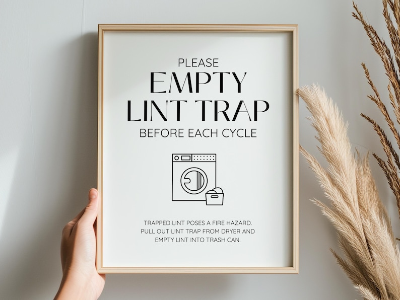 Empty Lint Trap Laundry Sign for Airbnb; Clean Dryer Vent Before Using ...
