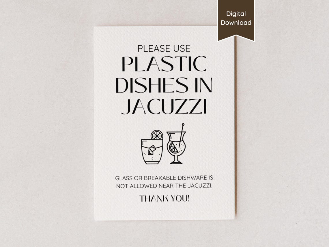 Use Plastic Dishes in Jacuzzi Sign for Airbnb; Pool Safety Instructions ...