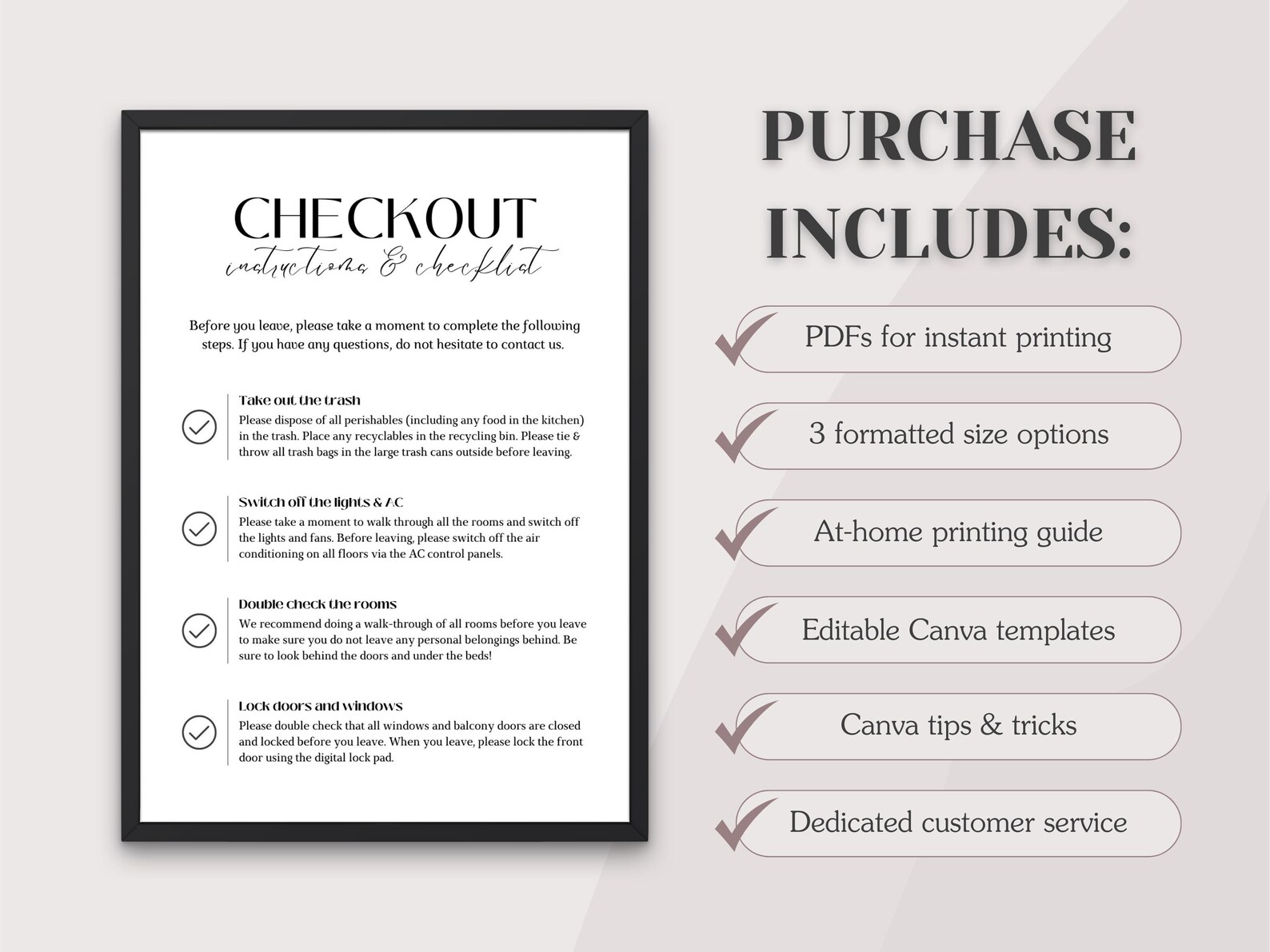 Checkout Instructions Sign for Airbnb, VRBO, Short-term Rental; Before ...