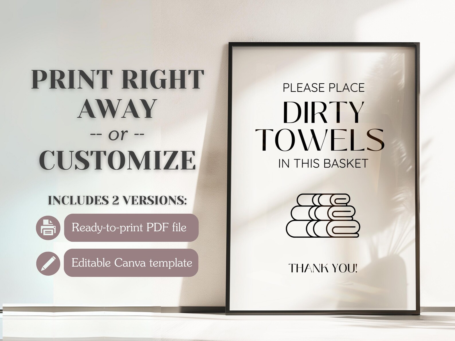 Dirty Towels Go Here Sign Airbnb; Place Used Towels in Basket; Laundry ...