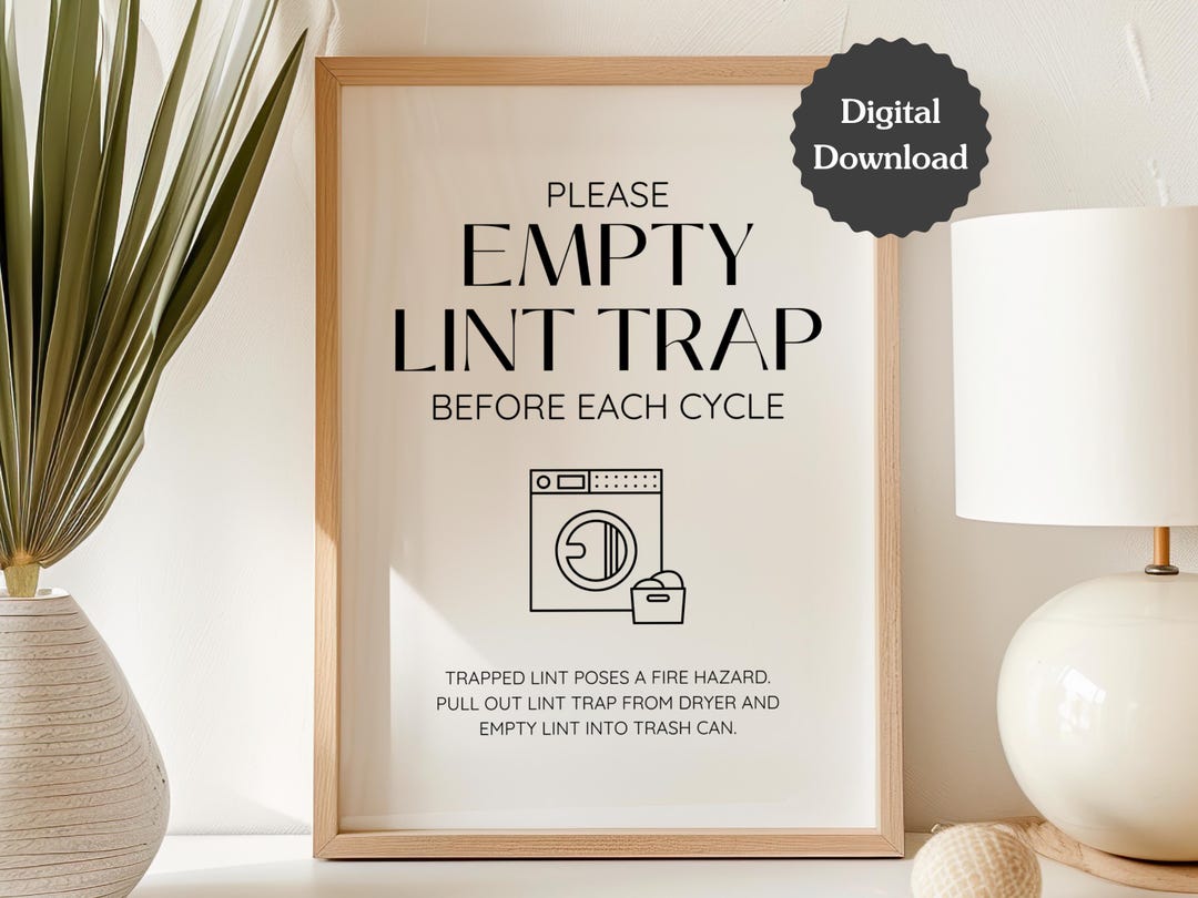 Empty Lint Trap Laundry Sign for Airbnb; Clean Dryer Vent Before Using ...