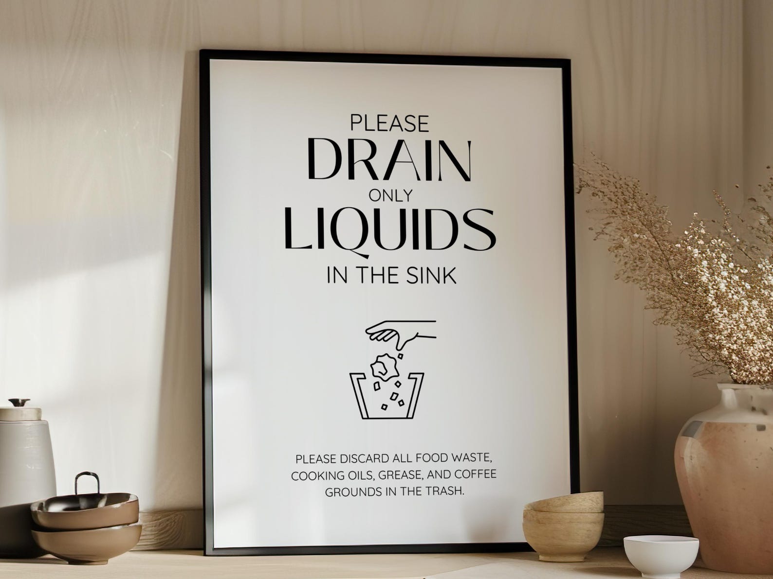 Drain Only Liquids Kitchen Sink Sign | No Food in Sink Sign | Keep ...