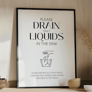 Drain Only Liquids Kitchen Sink Sign | No Food in Sink Sign | Keep ...