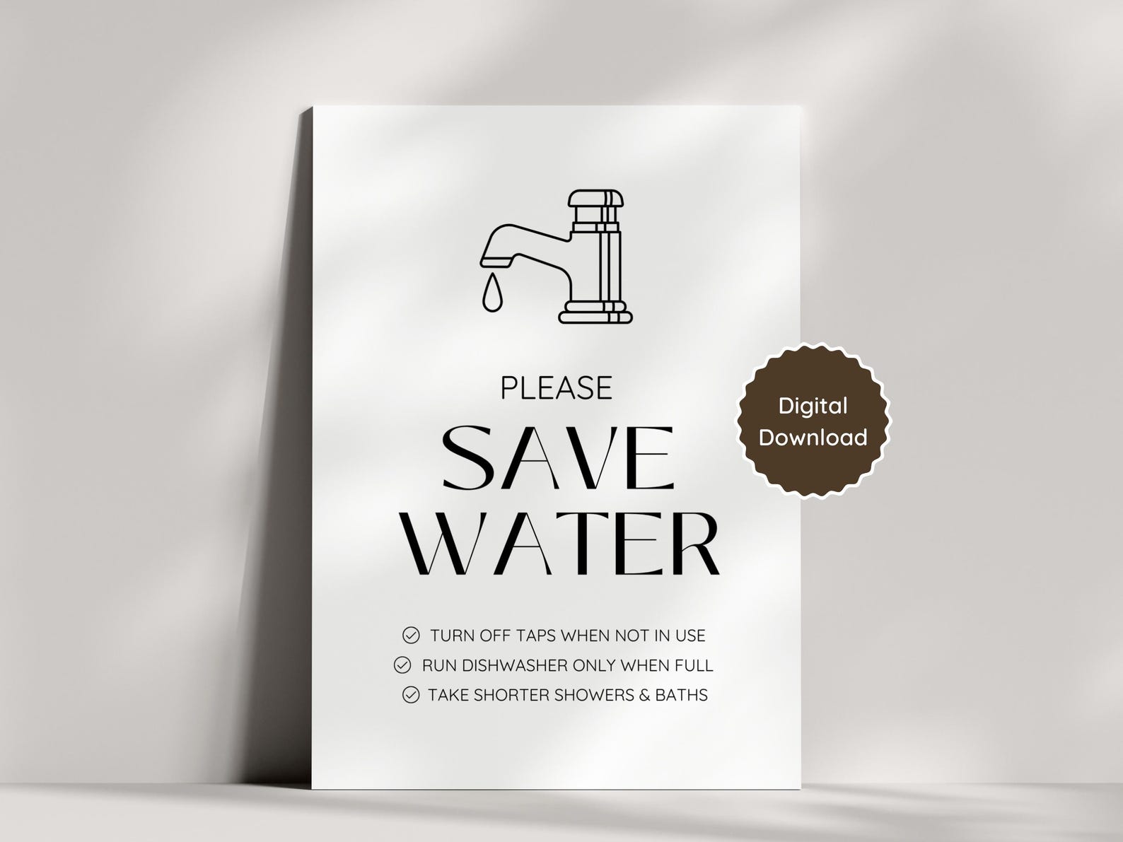 Please Save Water Sign for Airbnb; Turn off Taps & Take Short Showers ...