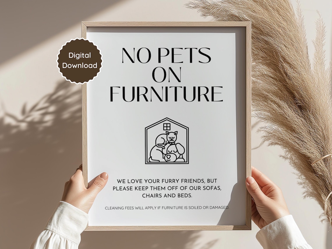 No Pets on Furniture Airbnb Sign; Pets Allowed; Please Clean up After ...