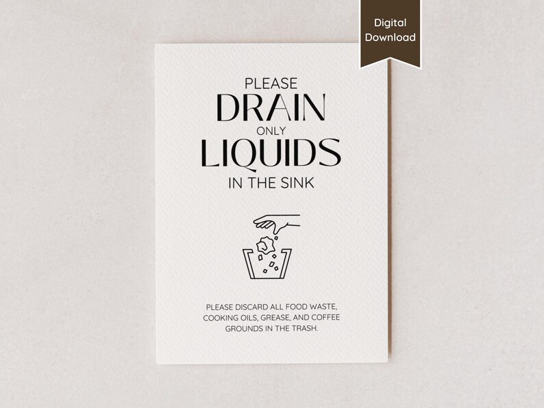 Drain Only Liquids Kitchen Sink Sign; No Food Waste or Scraps in Sink ...
