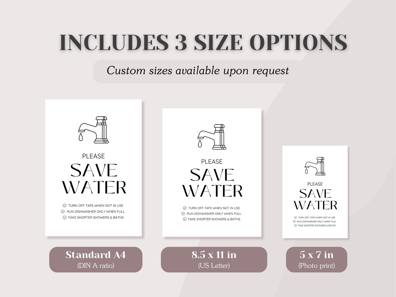 Please Save Water Sign for Airbnb; Turn off Taps & Take Short Showers ...