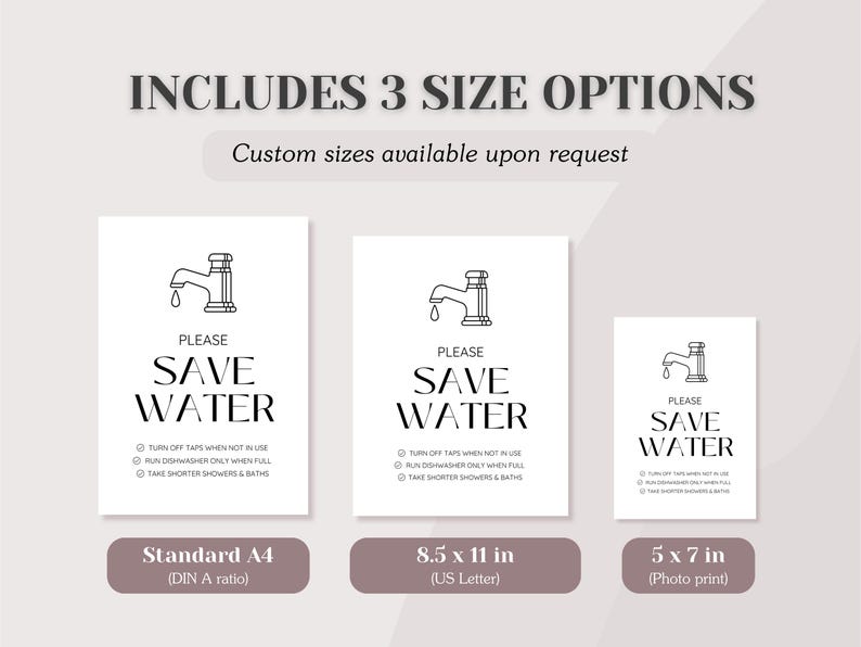 Please Save Water Sign for Airbnb; Turn off Taps & Take Short Showers ...
