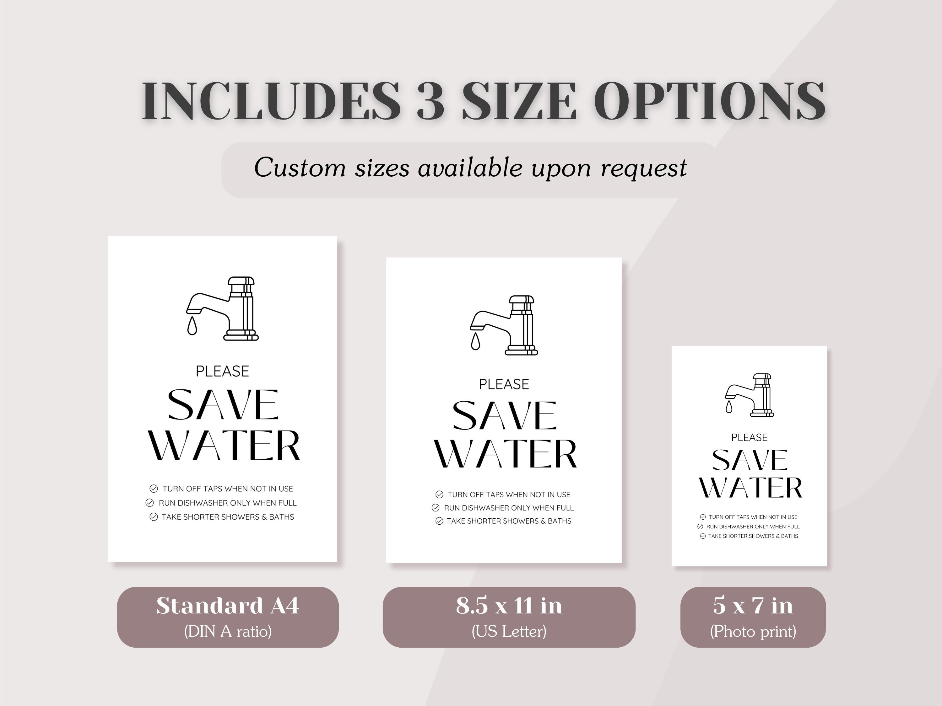 Please Save Water Sign for Airbnb; Turn off Taps & Take Short Showers ...