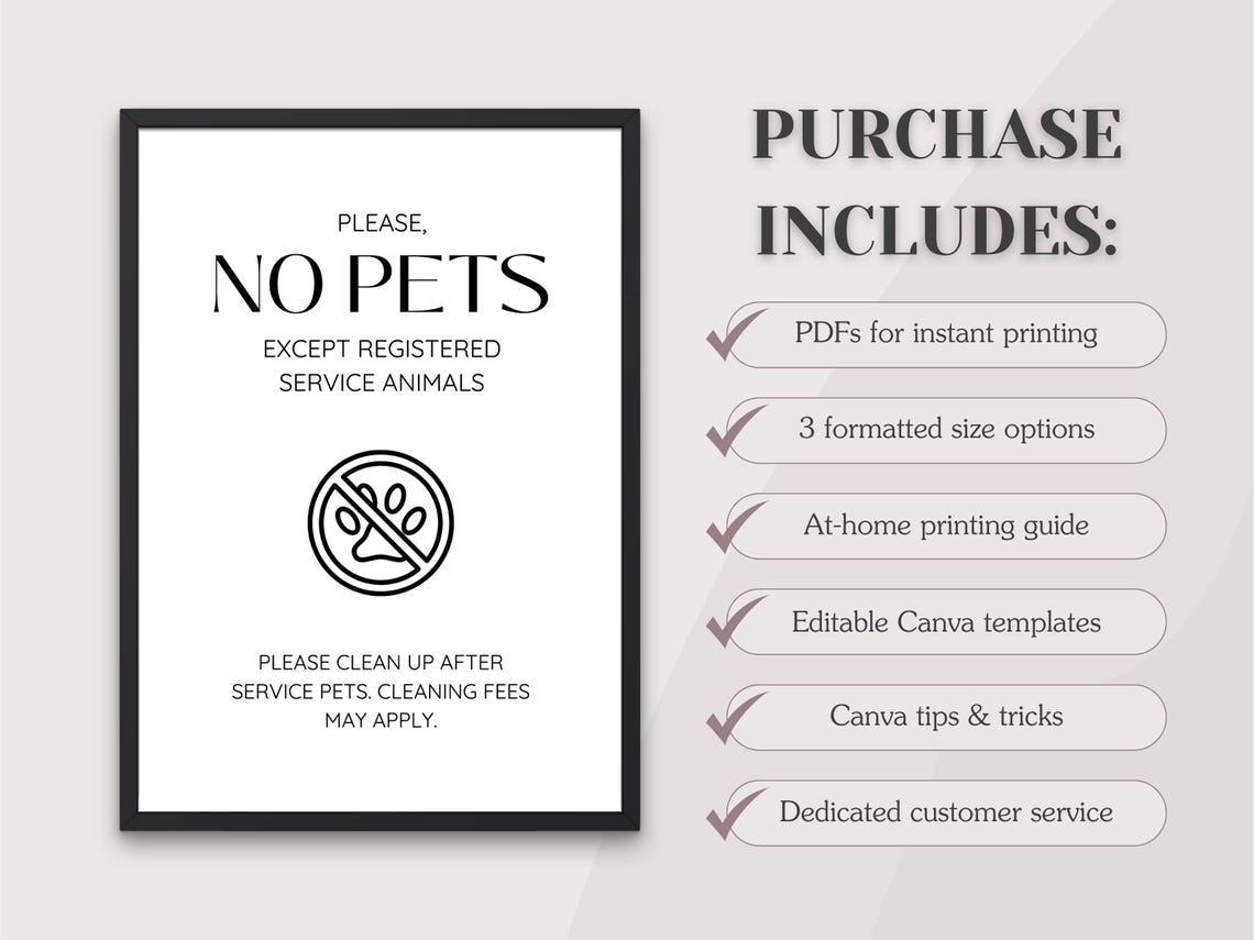 No Pets Allowed Airbnb Sign; Service Animals Only; Please Clean up ...