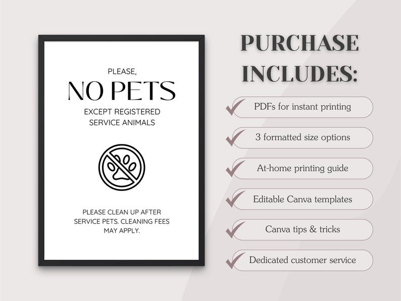 No Pets Allowed Airbnb Sign; Service Animals Only; Please Clean up ...