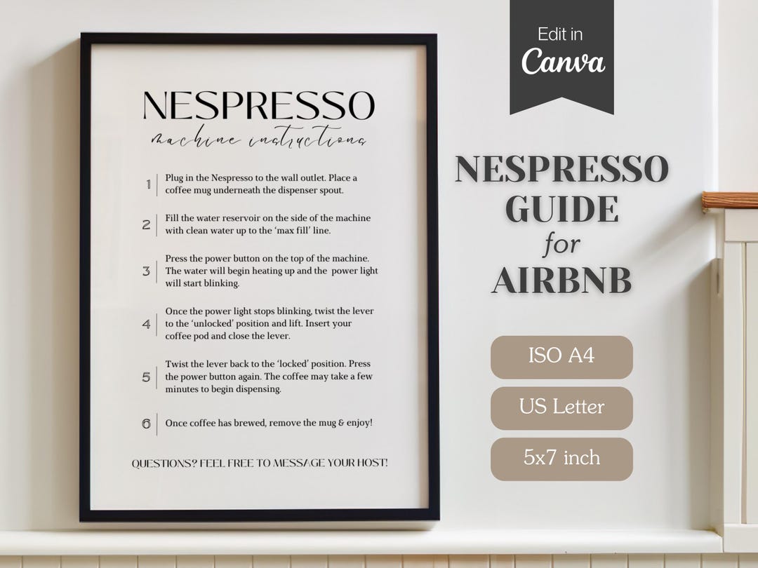 Nespresso Instructions Sign for Airbnb Guests; Coffee Machine Guide for ...