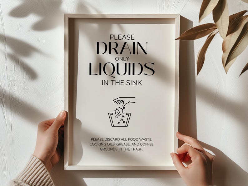Drain Only Liquids Kitchen Sink Sign | No Food in Sink Sign | Keep ...