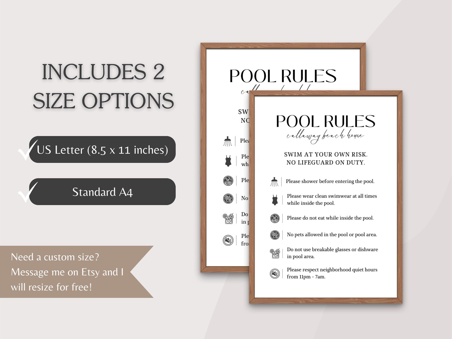 Pool Rules & Safety Sign for Airbnb or VRBO Rental, FULLY Customizable ...