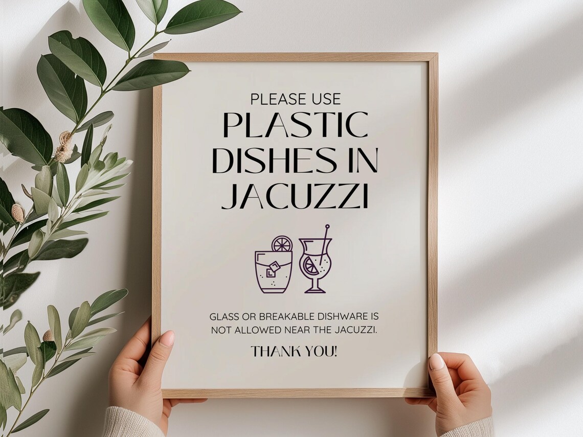 Use Plastic Dishes in Jacuzzi Sign for Airbnb; Pool Safety Instructions ...