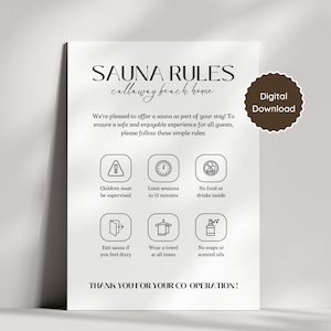 Sauna Rules & Safety Instructions Sign for Airbnb or VRBO Short-term ...