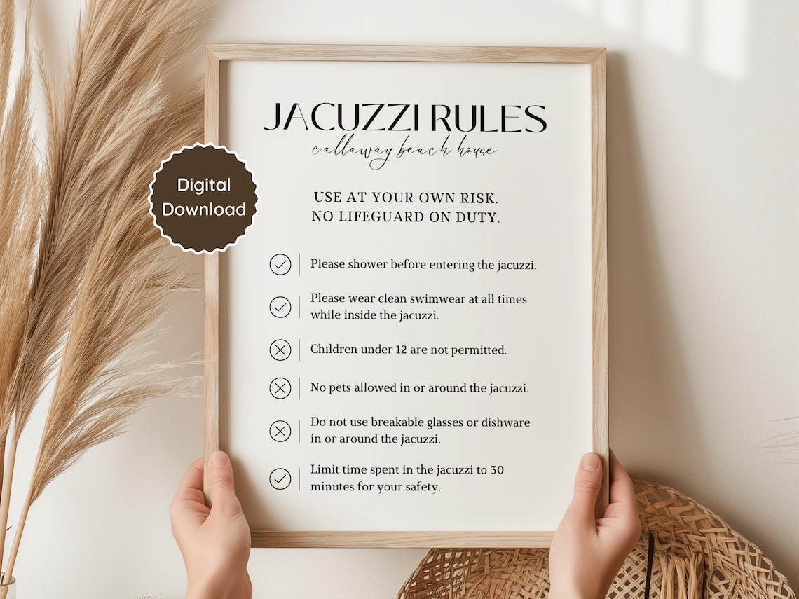 Jacuzzi Rules & Safety Sign for Airbnb or VRBO Rental; Pool + Hot Tub ...