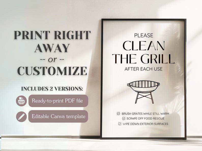 Clean Grill After Use Sign for Airbnb; Barbecue Use Rules and ...