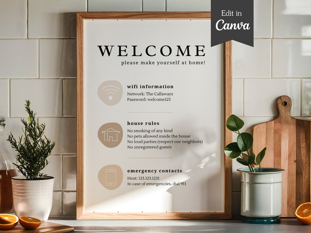 Welcome Sign, House Rules, Wifi Info for Short Term Rental; Printable ...