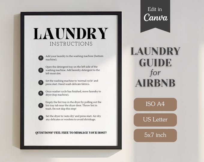 Laundry Sign Airbnb, Laundry Sign Instructions, Laundry Room Signs ...