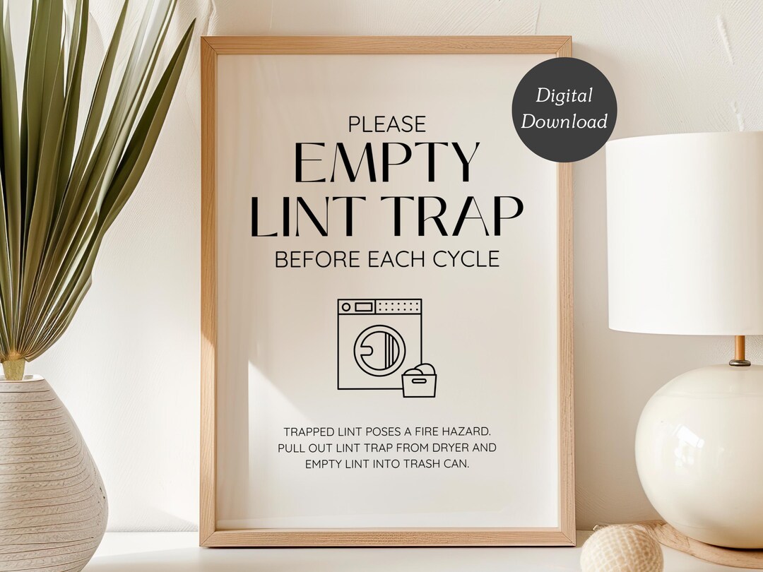 Empty Lint Trap Laundry Sign for Airbnb Clean Dryer Vent Before Using ...