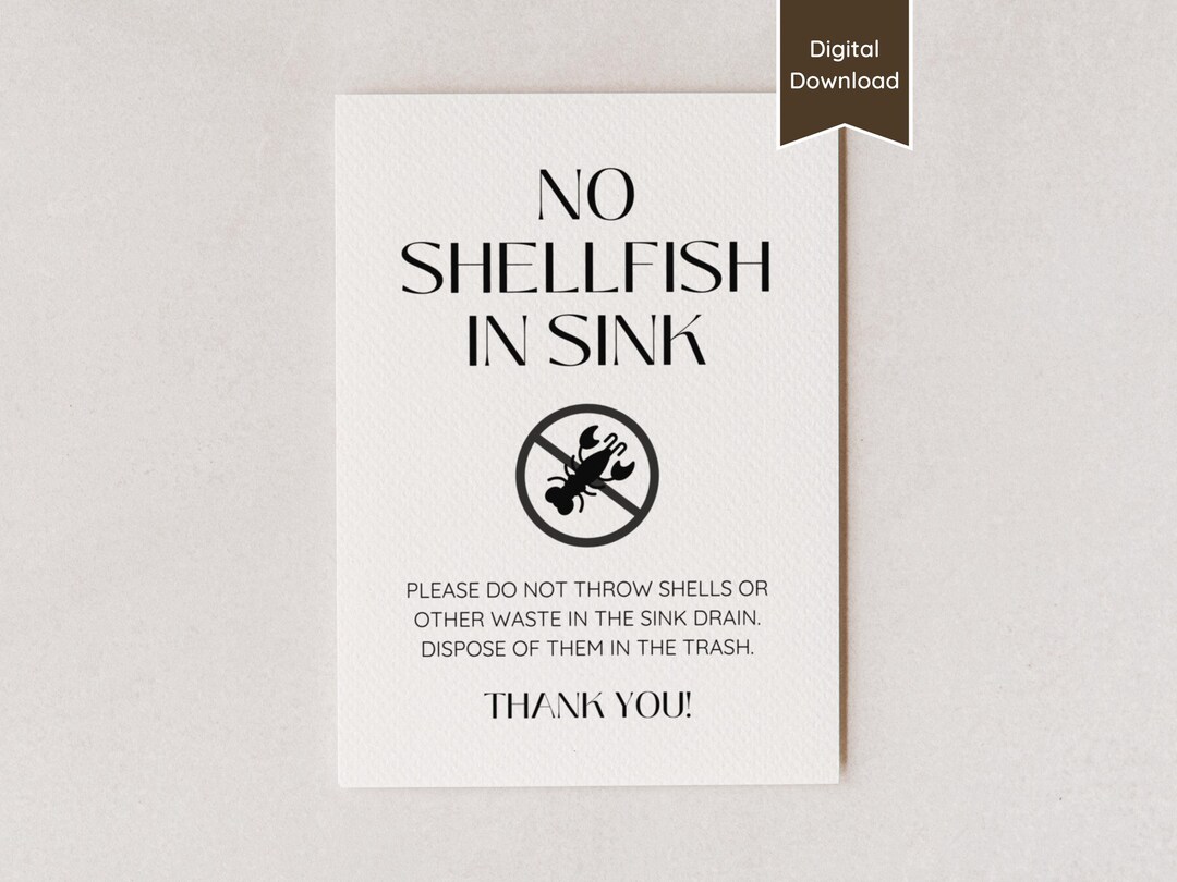 No Shellfish in Sink Sign for Airbnb or Rental; Barbecue, Pool Party ...