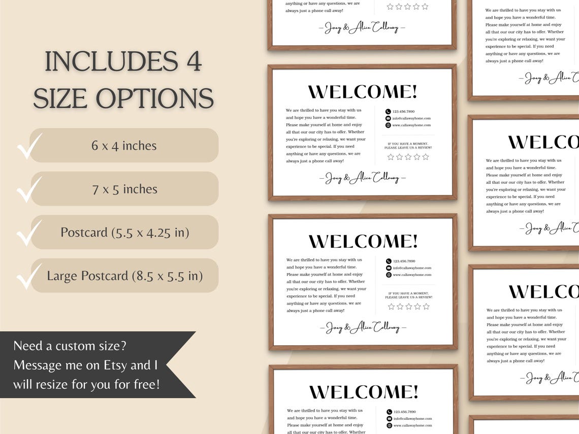 Airbnb Personalized Welcome Note | Visitor Card & Contact Info Sheet ...