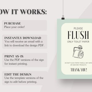 Flush Only Toilet Paper Sign | Airbnb Bathroom Sign | Septic System ...