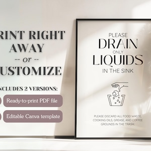 Drain Only Liquids Kitchen Sink Sign | No Food in Sink Sign | Keep ...