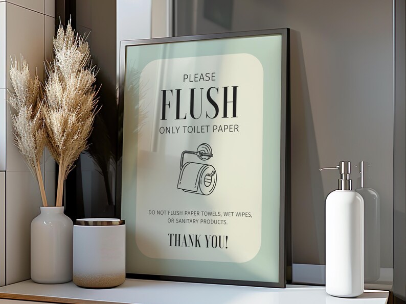 Flush Only Toilet Paper Sign | Airbnb Bathroom Sign | Septic System ...
