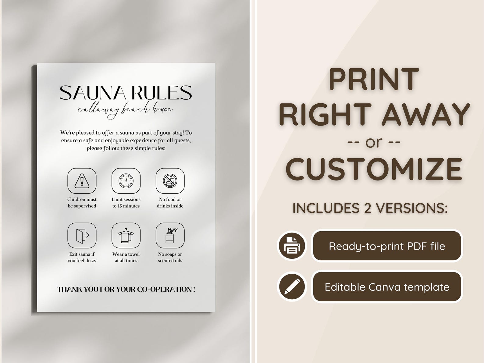 Sauna Rules & Safety Instructions Sign for Airbnb or VRBO Short-term ...