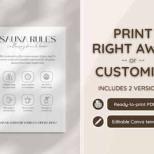 Sauna Rules & Safety Instructions Sign for Airbnb or VRBO Short-term ...
