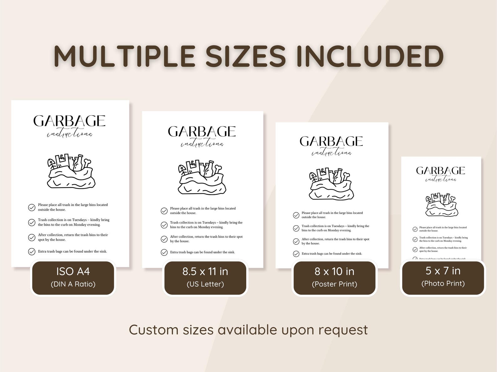 Airbnb Garbage Instructions Sign; Waste Rubbish Trash Sorting Guide for ...