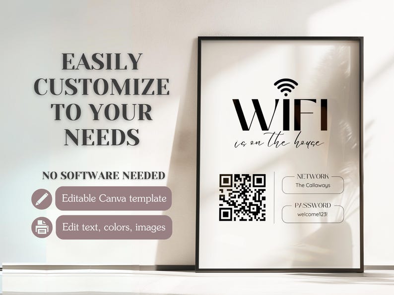 Wifi QR Code Card Sign, Customizable Template, (digital Download), A4 ...