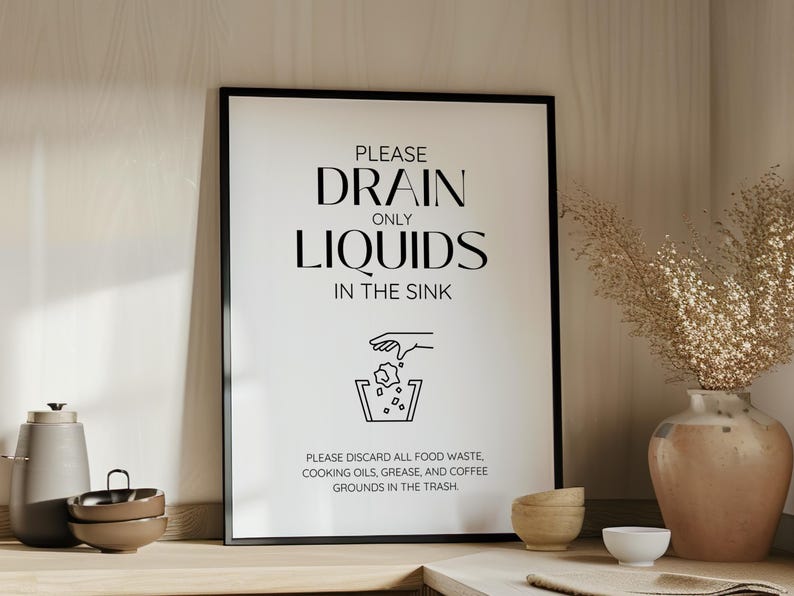 Drain Only Liquids Kitchen Sink Sign No Food in Sink Sign FULLY ...