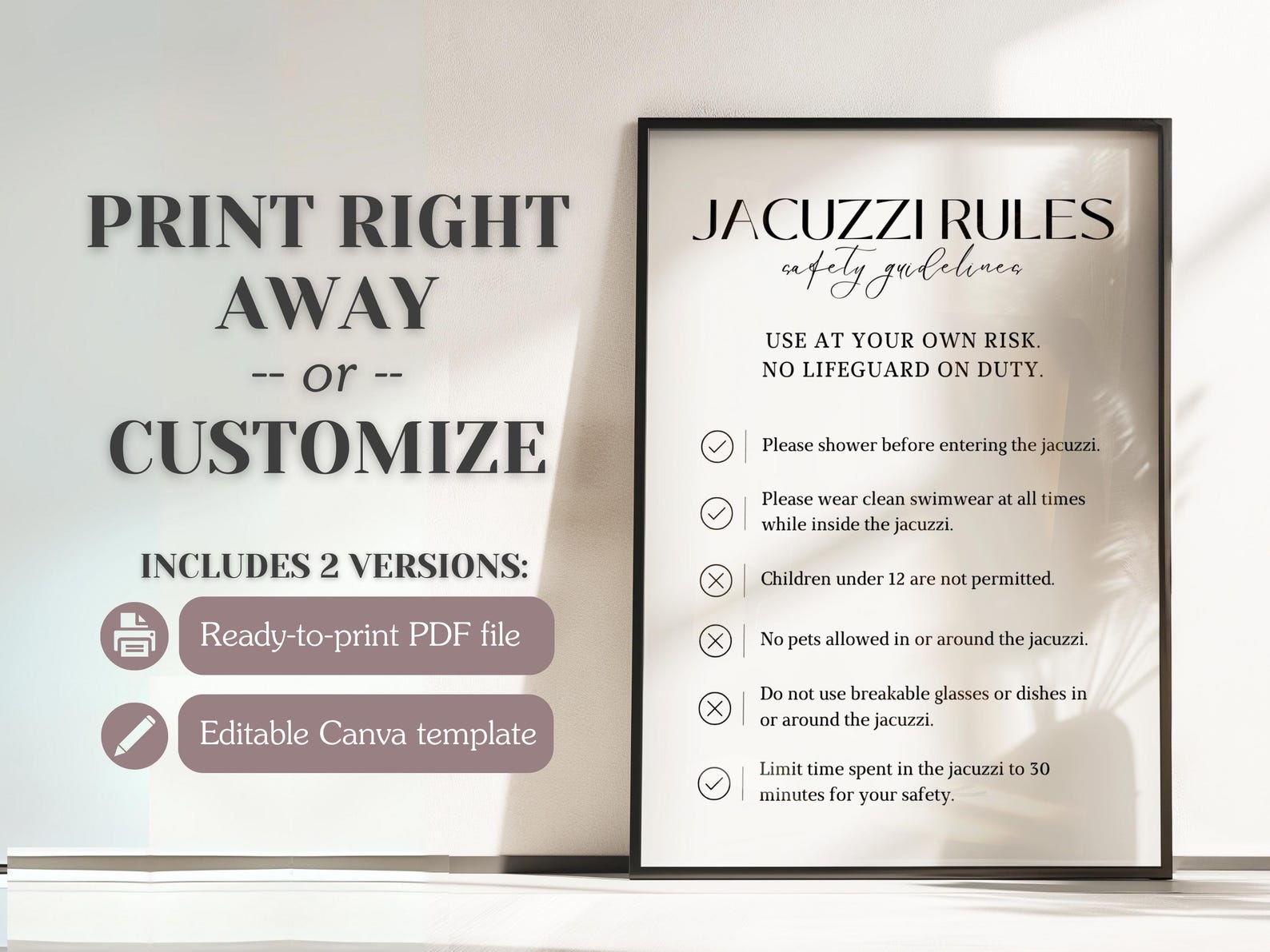 Jacuzzi Rules & Safety Sign for Airbnb or VRBO Rental, FULLY ...