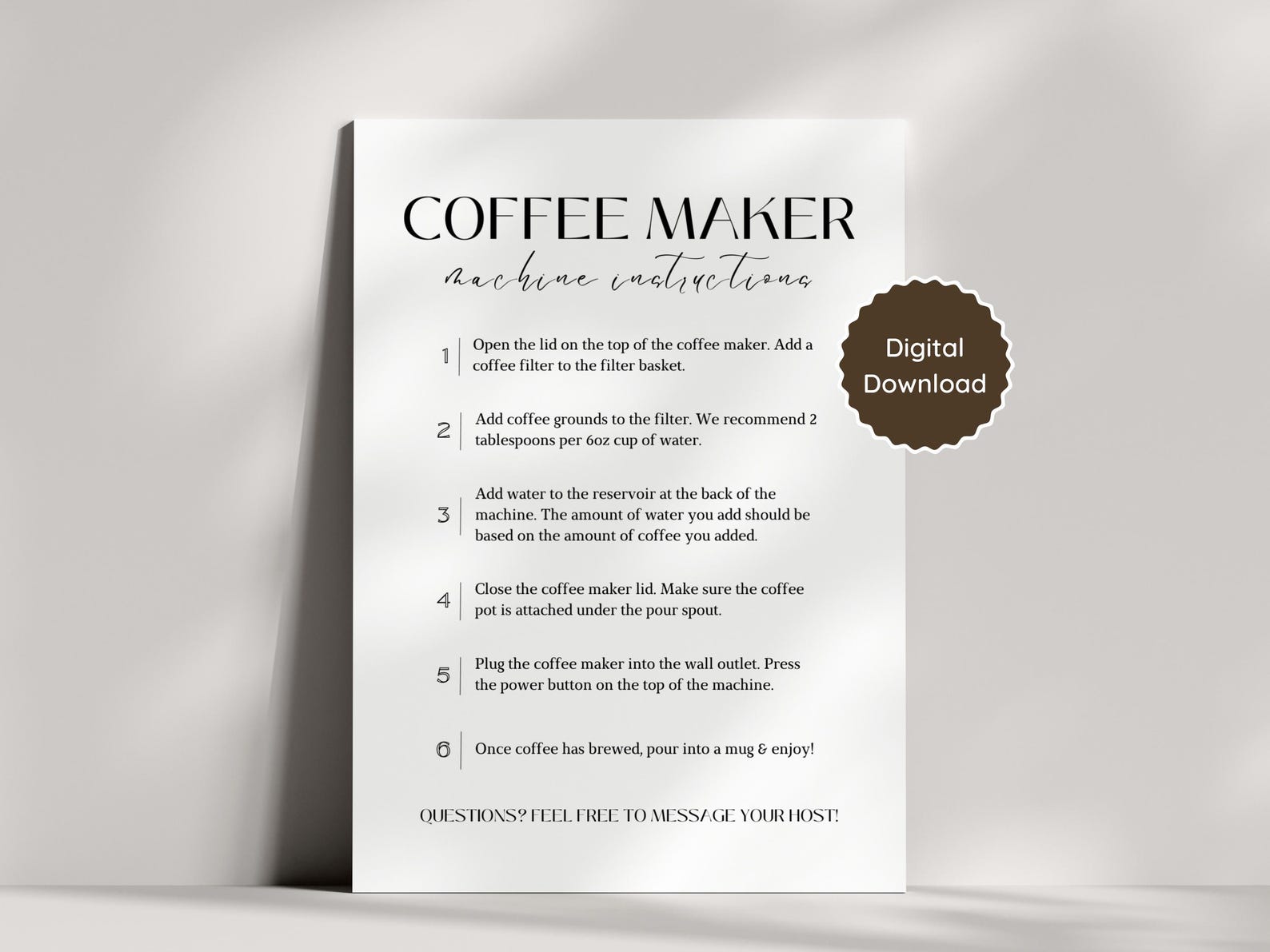 Coffee Machine Instructions Sign for Airbnb Short-term Rental ...