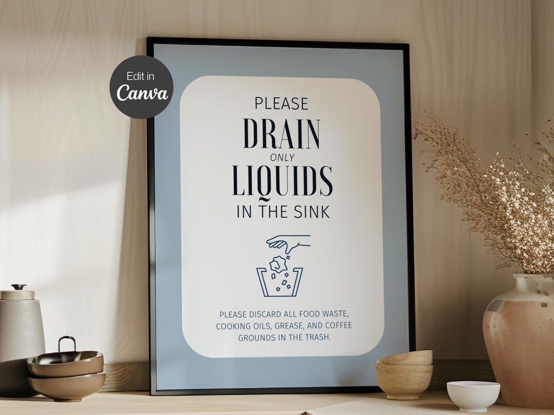 Drain Only Liquids Kitchen Sink Sign No Food, Coffee Grounds, Oil in ...